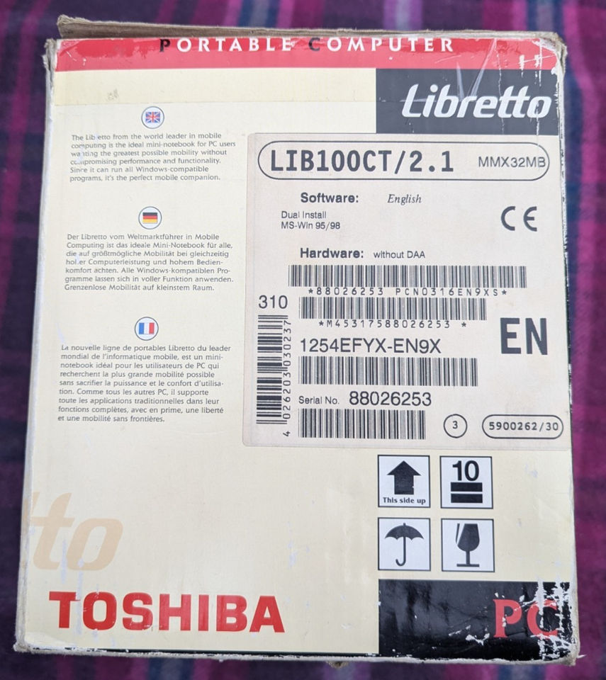 Toshiba Libretto 100CT Portable Computer in Original Box Hard Drive ...