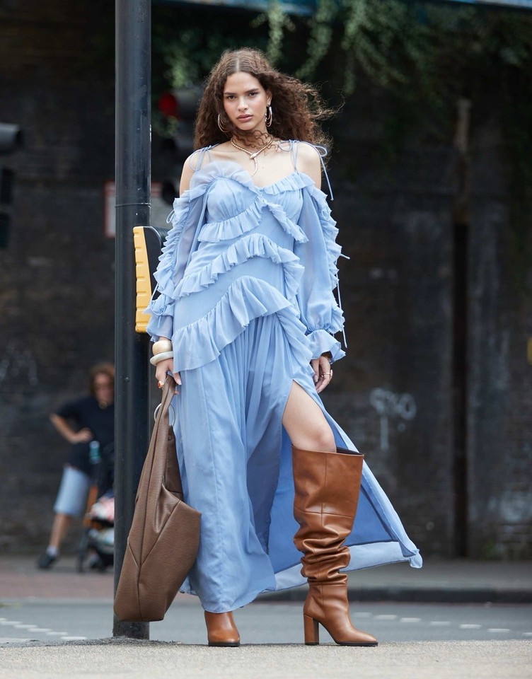 ASOS Design Blue Ruffle Maxi Dress Romantic Boho Tiered Gown US 8 UK 12 ...