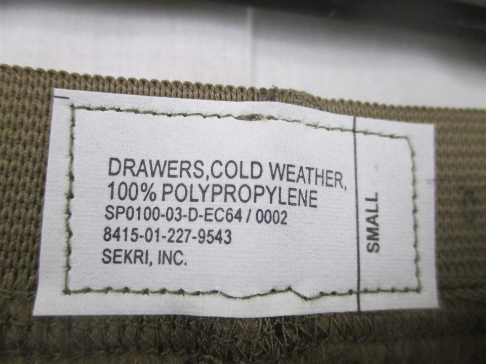 Polypro Small Drawers/Pants Mid Weight Thermal Army USGI 8415-01-227 ...