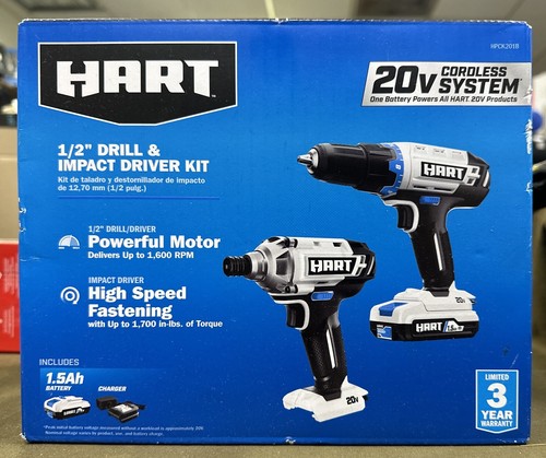 HART (HPCK201B) - 20V 1/2" Drill & Impact Driver Combo Kit.....FREE S&H ...