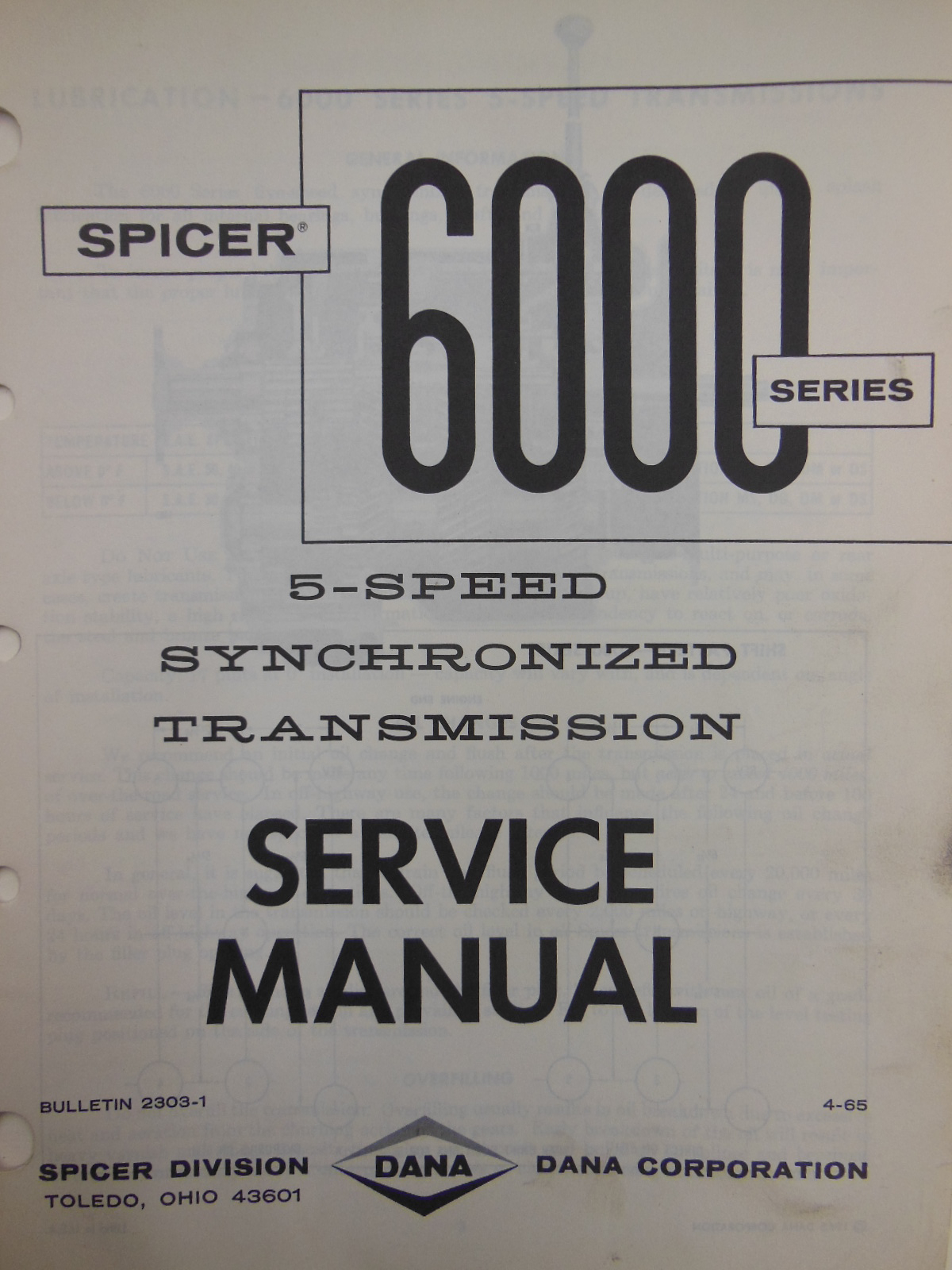 SPICER 6000 Series 5 Speed Synchronized Transmission SERVICE MANUAL ...