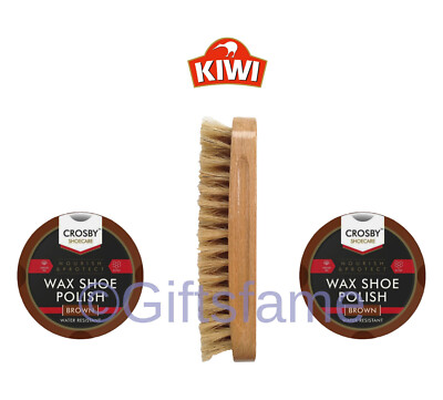 Shoe care boot polishing cleaning kit - KIWI brush and 2 crosby brown ...