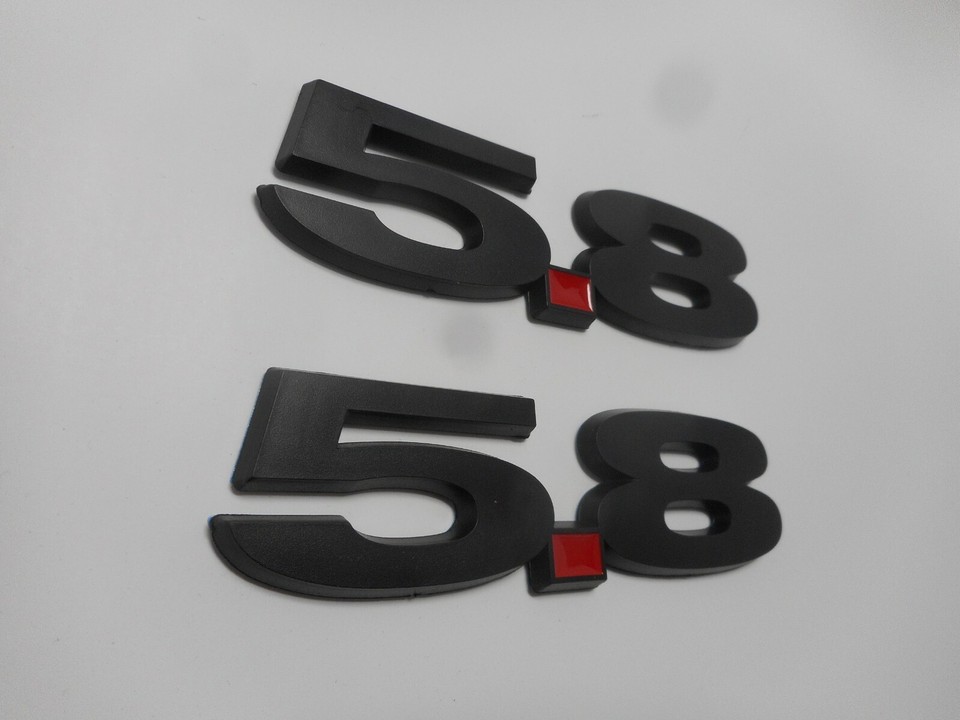 NEW FORD 5.8L 5.8 ENGINE FENDER TRUNK DECKLID DASH EMBLEMS BLACK PAIR ...