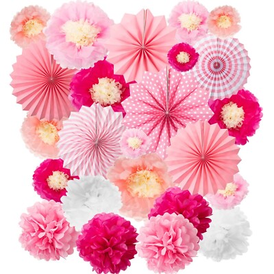 Tissue Paper Fan Decoration Set 24pcs 12 Tissue Fans 6 Hanging Paper 6 ...