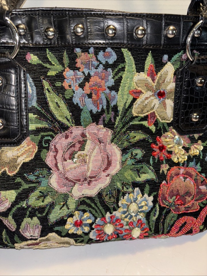 Mellow World Flower Shop Hand Beaded Tapestry Weekend Vegan Tote ...