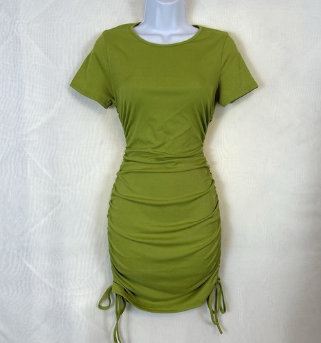 New Womens Green Ruched Drawstring Side Bodycon Dress / Small | eBay