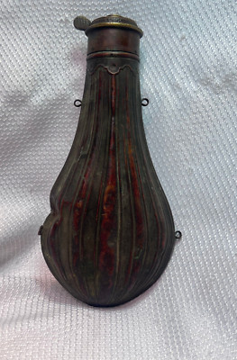 Antique Civil War Era American Flask & Cap Co Black Powderhorn Powder ...