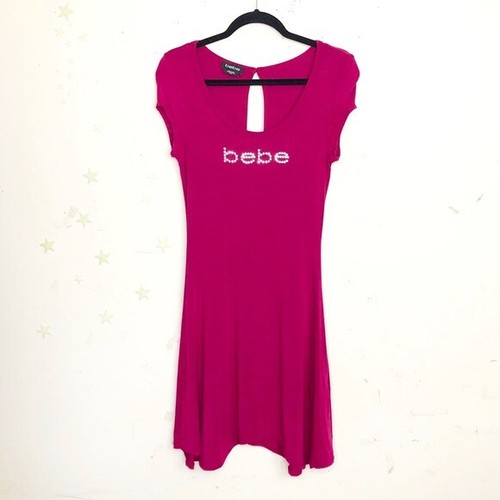 Bebe burgundy rhinestone logo fit&flare mini dress - Gem