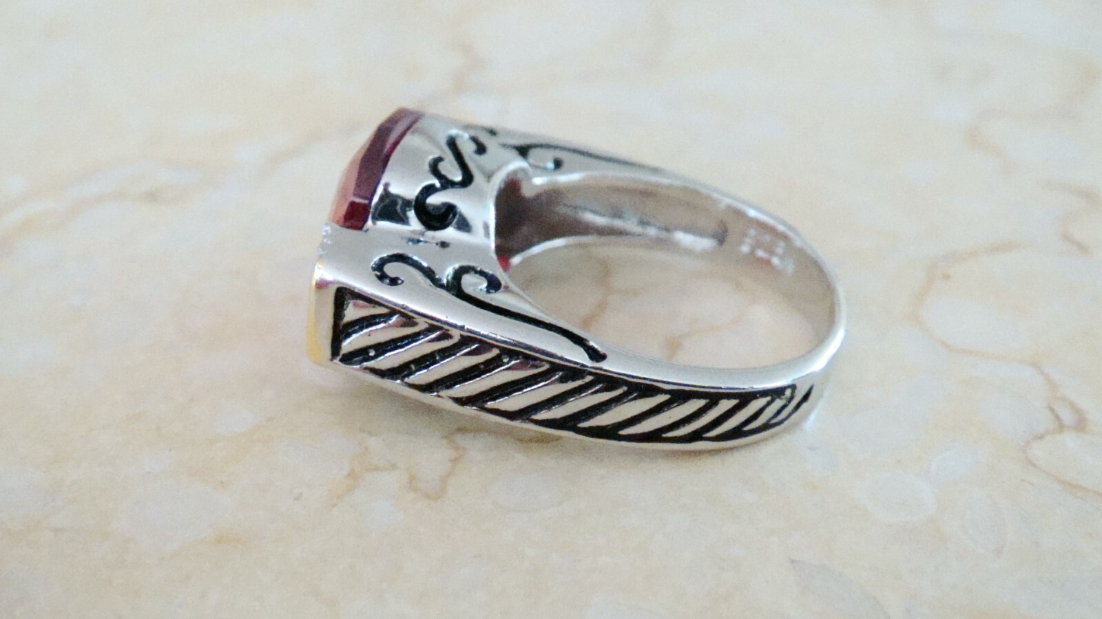 925 Sterling Silver Red Quartz Ring Antique Finish Size 8 Designer Look ...