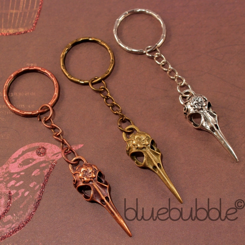 FUNKY VINTAGE CROW SKELETON HEAD KEYRING GOTHIC EMO STEAM PUNK RAVEN ...