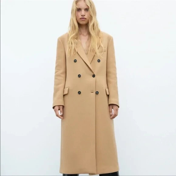 ZARA BEIGE COAT WOOL CAMEL MANTECO WOOL OVERSIZE SIZE EXTRA SMALL XS ...