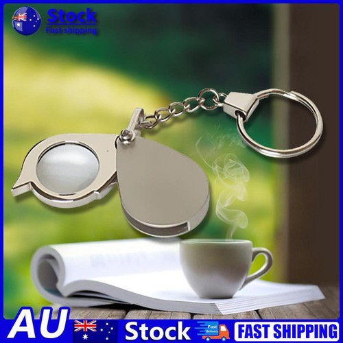 AU 8X Glass Len Folding Portable with Key Chain for Reading Coins Hobby ...