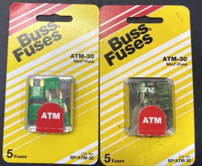10- 30 Amp ATM Mini Blade Fuses, BP/ATM-30, 2 Tins Of 5, Free US Ship ...