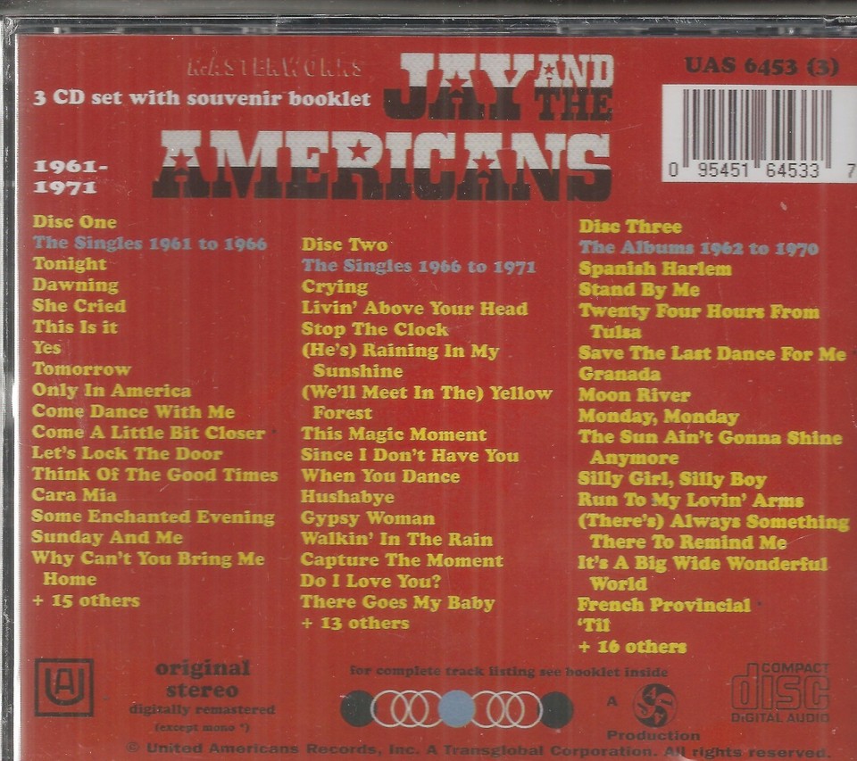 JAY AND THE AMERICANS CD - MASTERWORKS 3 CD COLLECTION BRAND NEW ...