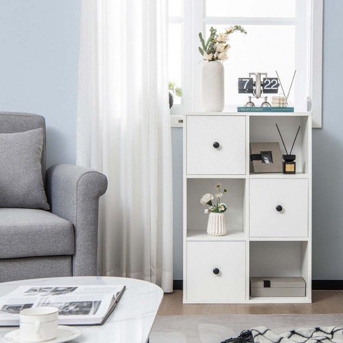 3 Tier Bookshelf with 3 Cubes and 3 Drawers for Office White | eBay