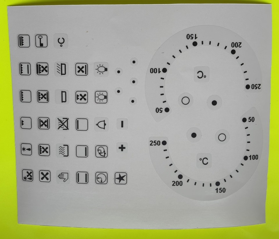 Oven Temperature Decals Stickers 50-250 & 36 replacement oven symbols ...