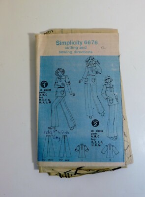 1974 Simplicity Pattern 6676 Pants & Tunic Top Size 12 (cut) No ...