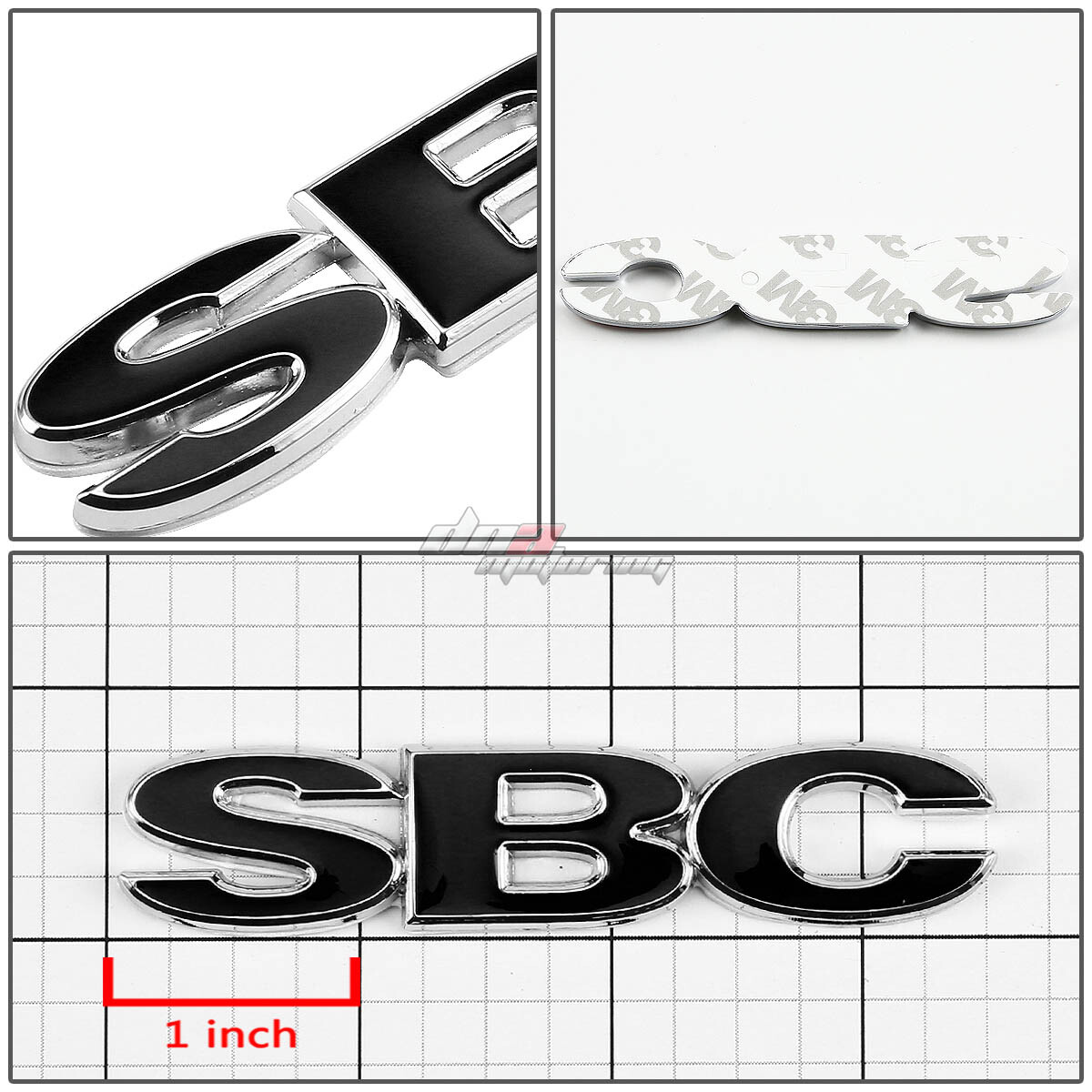 FOR SBC SMALL BLOCK STICK ON 3D CHROME BLACK AUTO METAL EMBLEM TRIM ...