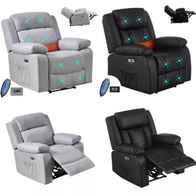 Electric Recliner Armchair 8 Point Heated Vibration Massage Sofa Arm ...