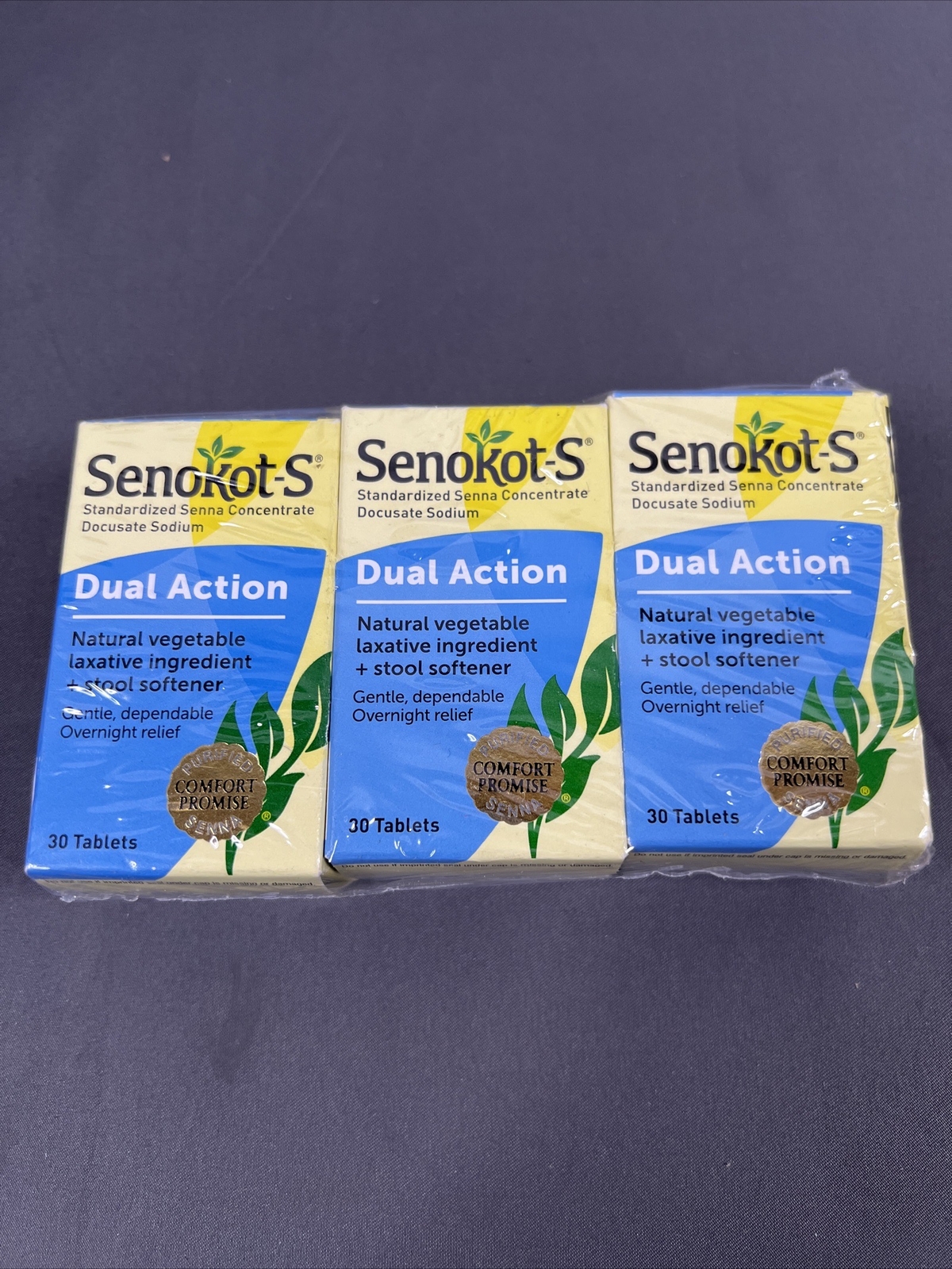 3X Senokot-S Dual Action 30ct Natural Vegetable Laxative (3pk 90ct) 06/ ...