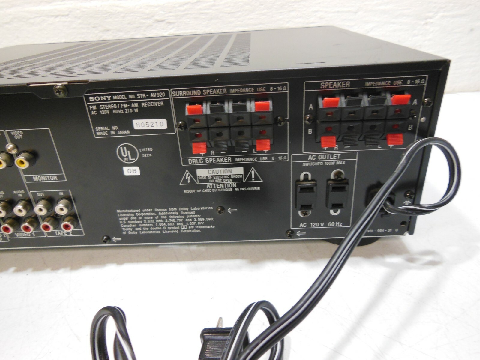 Sony STR-AV920 AM-FM Stereo Receiver Surround Control Center - Read ...