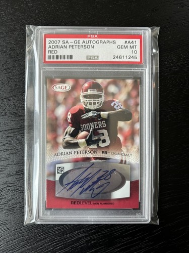 2007 ADRIAN PETERSON SAGE AUTOGRAPH ROOKIE RED #A41 PSA 10 VIKINGS | eBay