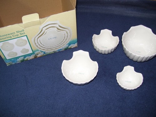 Clam Shell Measuring Cups Set Of 4 Stoneware Cracker Barrel NIB | eBay