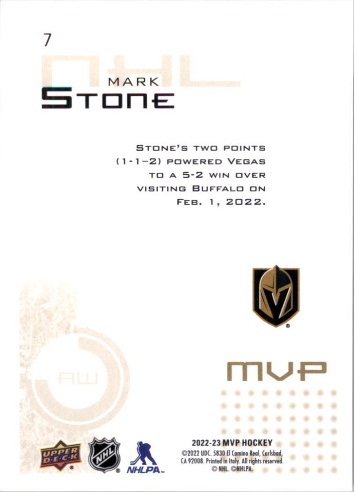 2022-23 Upper Deck MVP 20th Anniversary Gold Script #7 Mark Stone - NM ...