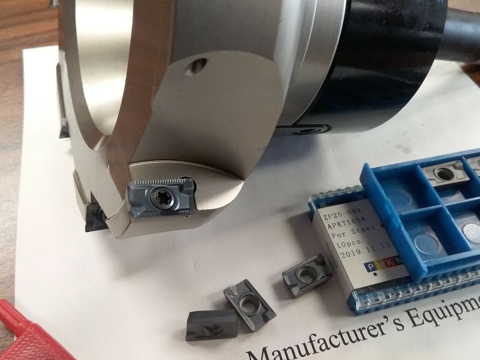 6" 90 degree indexable face shell mill & 20 extra APKT1604 inserts w ...