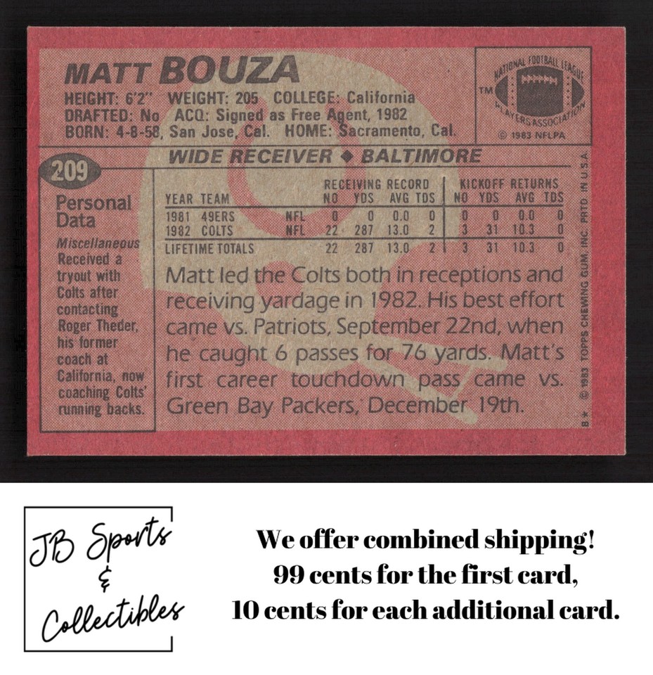 1983 Topps Matt Bouza #209 Baltimore Colts | eBay