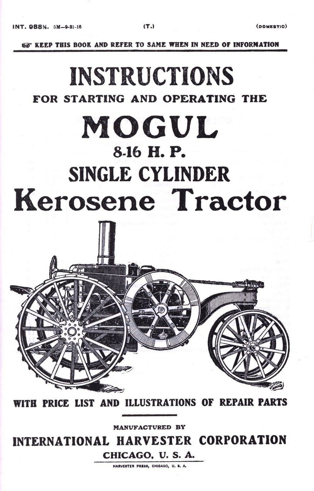 International Harvester Mogul 8-16 HP Kerosene Tractor Operators ...