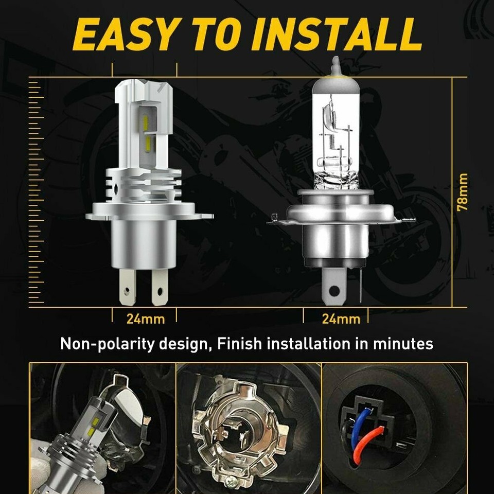 1x H4 Super Bright Headlight LED Motorcycles Bulbs High Beam 6500K Low ...