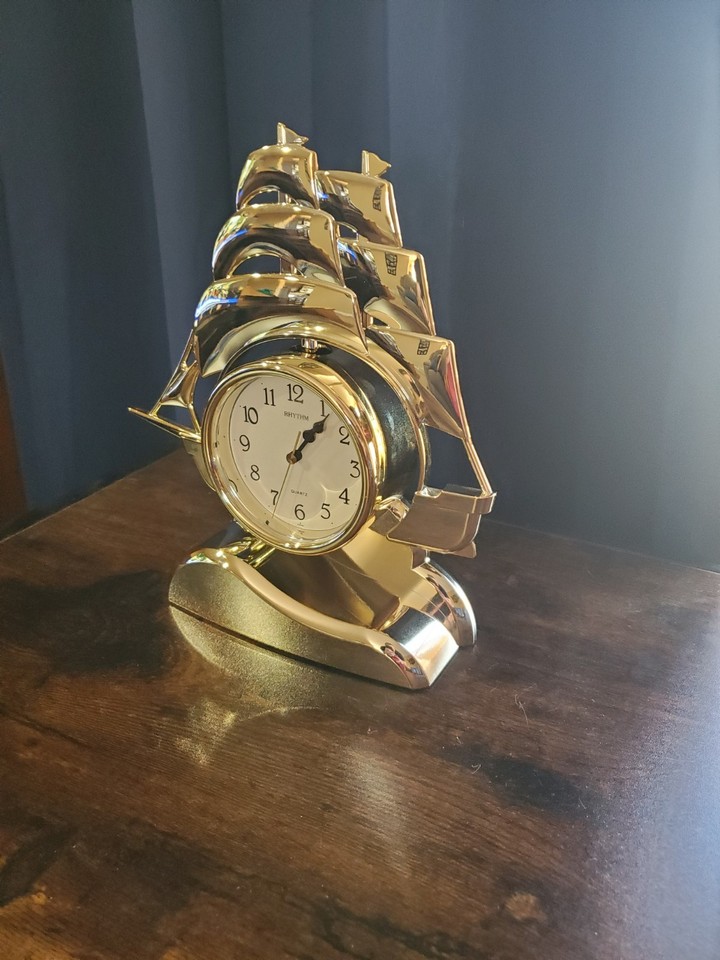 Rhythm Quartz Mantel Shelf Desk Clock Rocking Sailing Ship Design, Gold ...