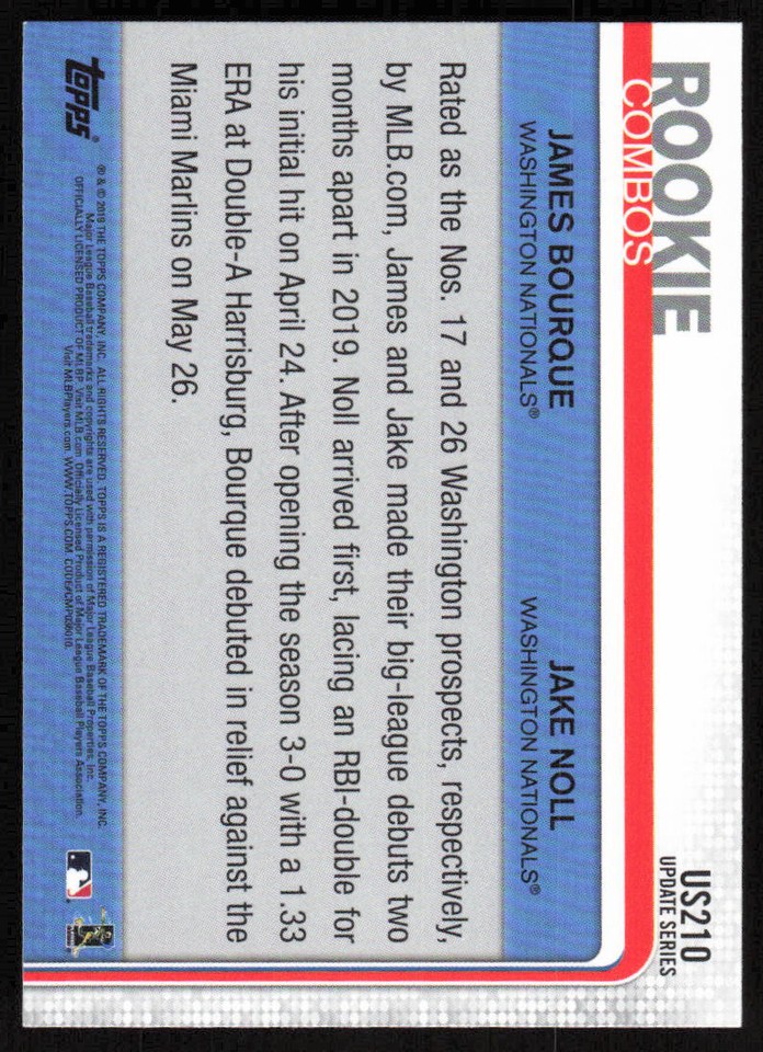 2019 Topps Update #US210 James Bourque / Jake Noll RC - FREE SHIPPING ...