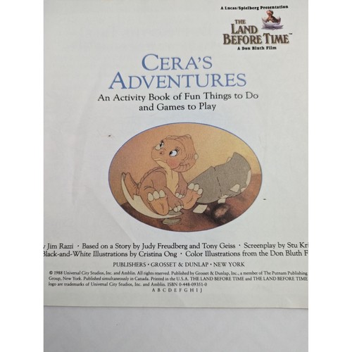 Cera's Adventures The Land Before Time 1988 Activity kids book Movie ...