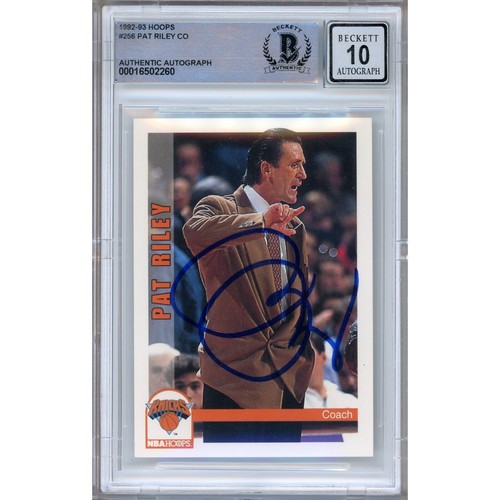 1992-93 NBA Hoops #256 Pat Riley Signed Card Beckett BGS AUTO-10 Slab ...