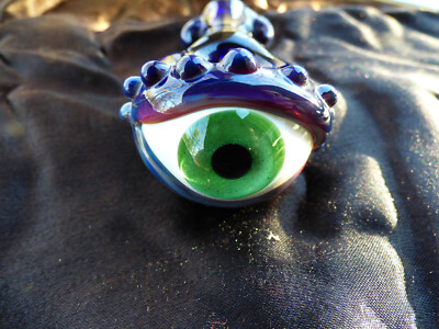 Handblown glass eyeball pipe -- Monster eye style, with horns on pipe ...