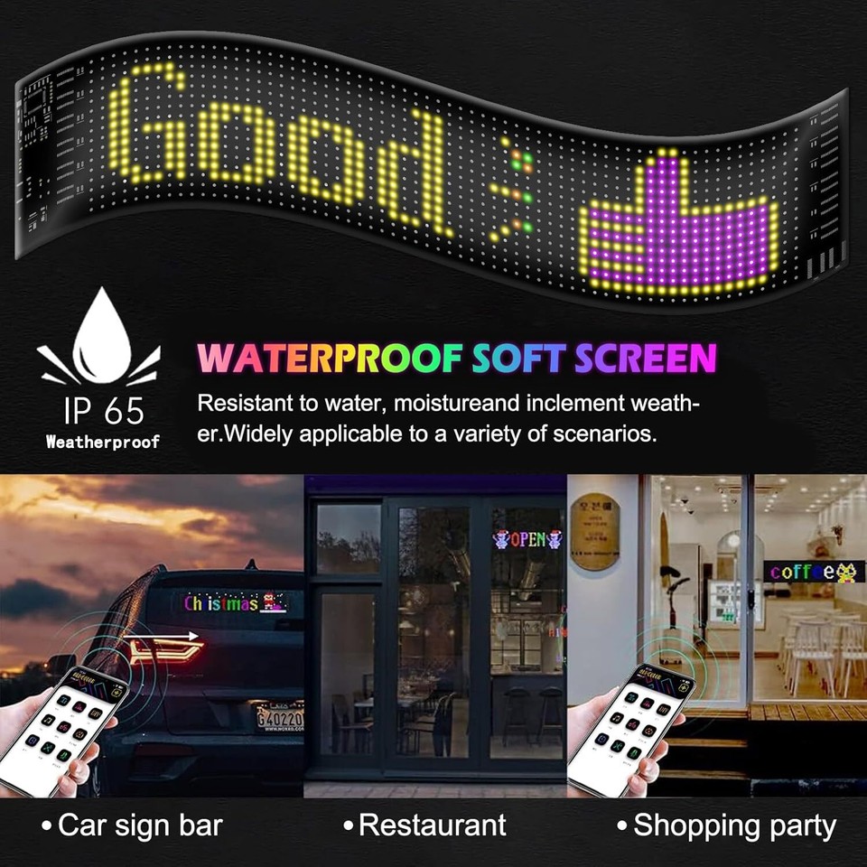 Flexible LED Signs 24''x5'' USB LED Car Sign APP Control Display for ...