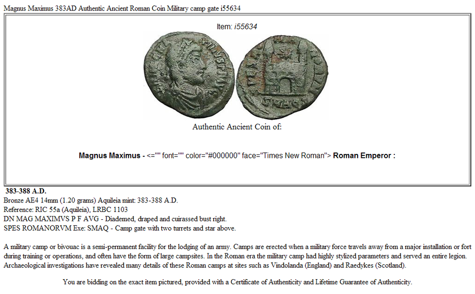 Magnus Maximus 383AD Authentic Ancient Roman Coin Military camp gate ...