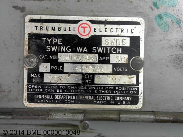 Trumbull Electric Swd5361 Fusible Panel Switch 600Ac, 30Amp, 3 Pole, 7 ...