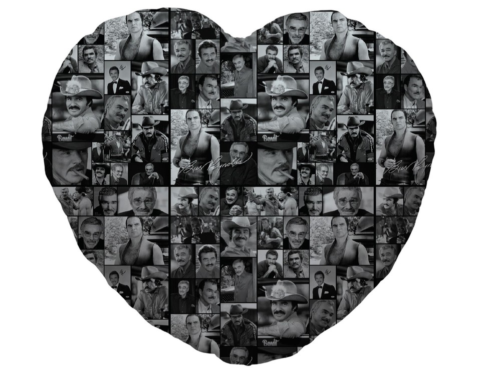Black & White Burt Reynolds Fan Montage Heart Shaped Cushion Valentines ...