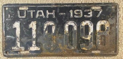 1937 Utah Vintage License Plate 119-098 Salt Lake City West Valley City ...