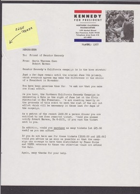 1968 Robert F Kennedy Letter (Edge Crease) Asking for Fin. Support At ...
