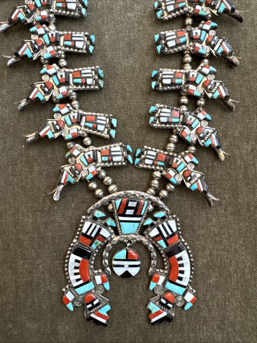 A+ Vintage Zuni Southwestern Inlay Rainbow Dancer Man Squash Blossom ...