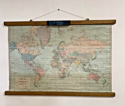 World Maps - Vintage Pull Down World Map