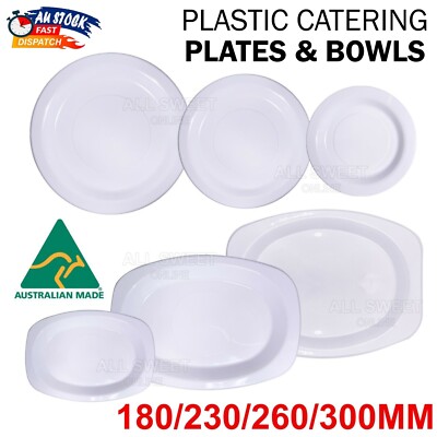 50x Heavy Duty Party White Plastic Plate Bowl Dinner Catering 180/230 ...