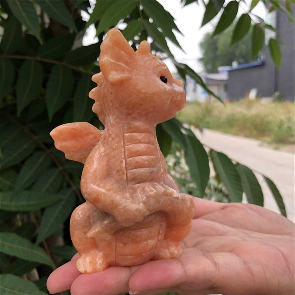 400g Natural Carved sunstone dragon Figurines Reiki Quartz Crystal ...