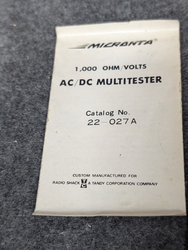 Vintage Micronta 1000 OHMS/VOLT Multitester #22-027A In Box Radio Shack ...