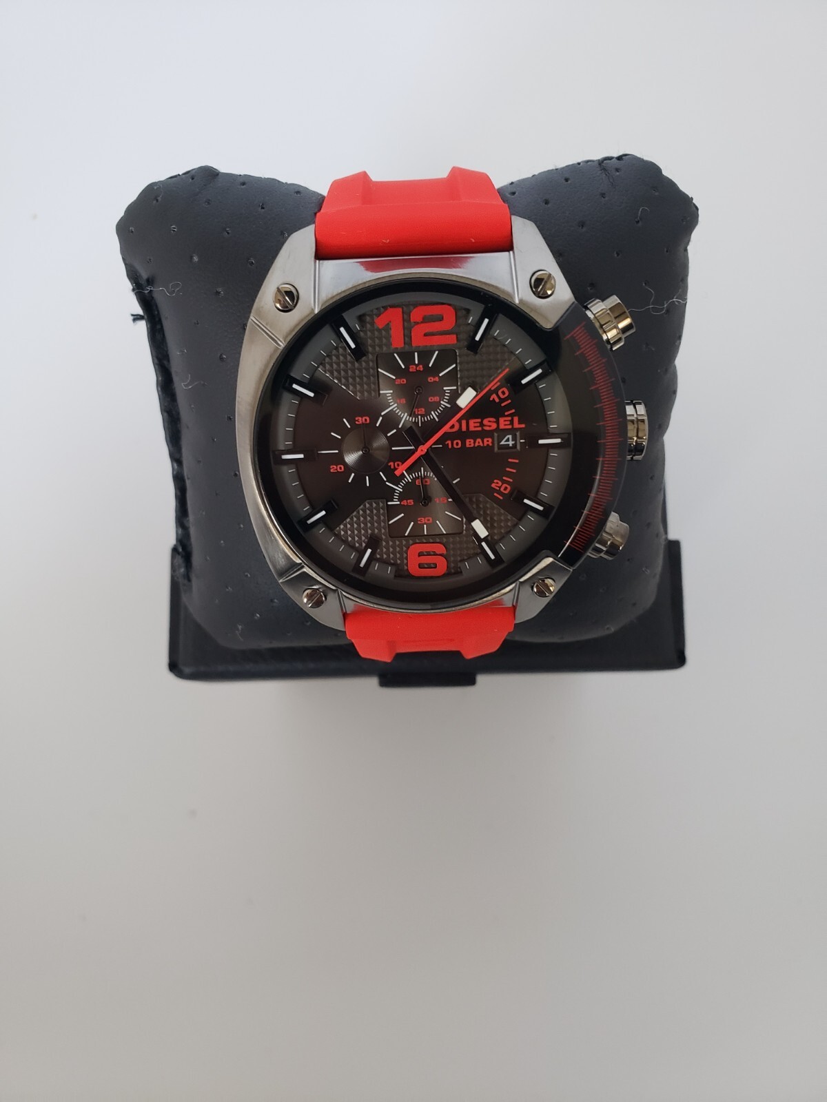 Diesel Mens Overflow Chronograph Gunmetal and Red Silicone 55mm Watch ...