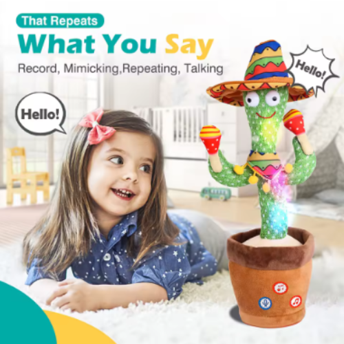 Dancing Cactus Repeat Talk Sing Glow Interactive Plush Toy for Kids ...
